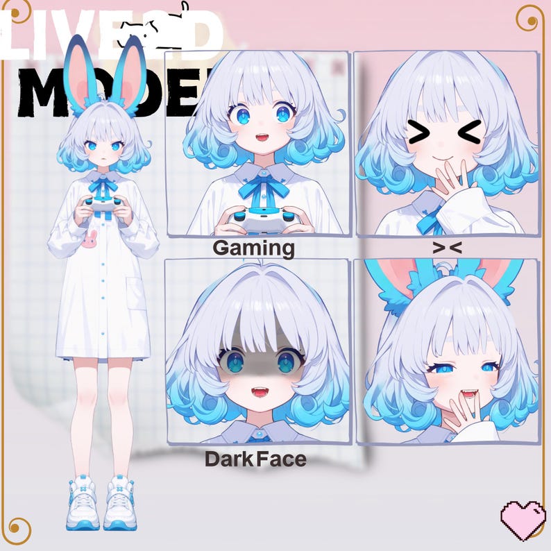 Live2d Model: Blue Hair Moon Bunny Girl – Vtuber Model FULLY RIGGED ...