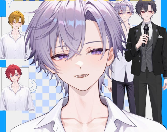 Male Vtuber Model ORIGINAL DATA + PSD | 8 Expressions, Glasses, Hair ...