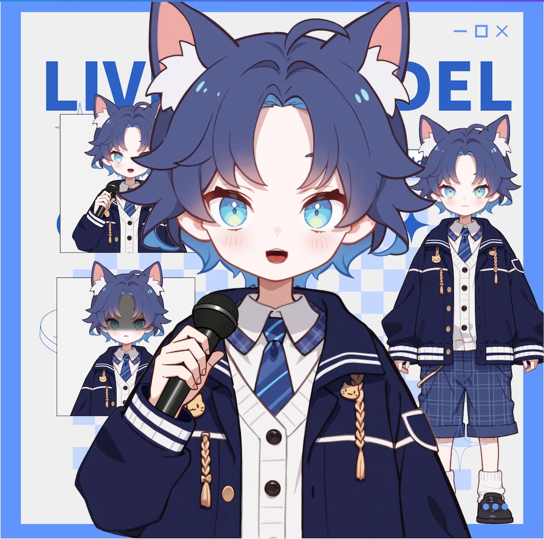Live2d Model: Blue Cat Boy –vtuber Model FULLY RIGGED - Ready to Use ...