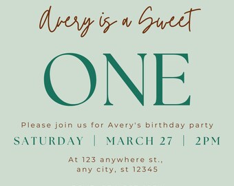 Sweet One First Birthday Invitation, Instant Download, Editable ...