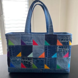 Original Patchwork Handbag in Jeans and Cotton Fabric Scraps With ...
