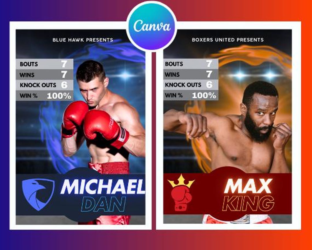 Boxing Match Portrait Canva Template Customizable Digital Boxing ...