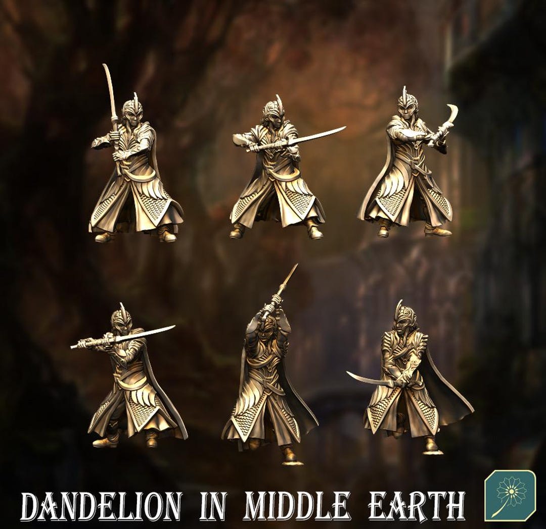 Golden Wood Elf Warriors With Swords Dandelion Miniatures Elven Archers ...