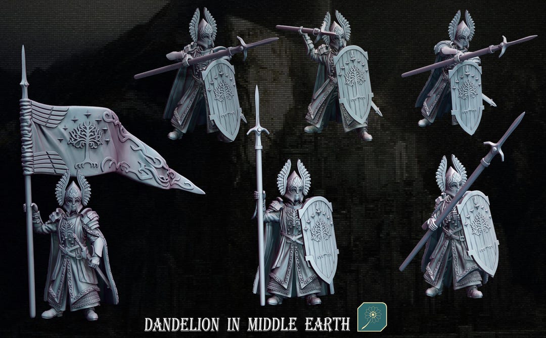 Fountain Guards With Spears Shields & Banner | Dandelion in Middle ...