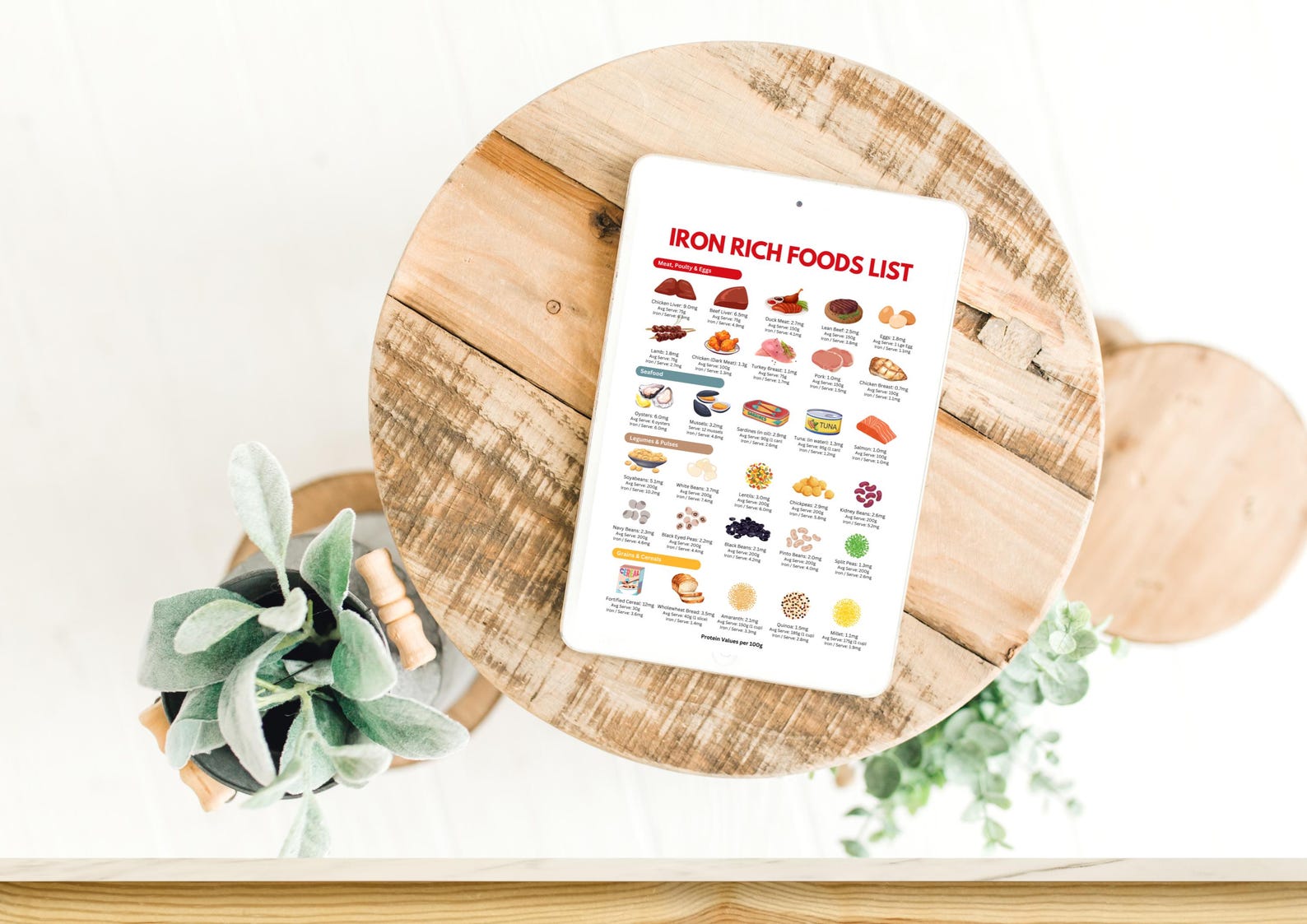 High Iron Food List Iron Rich Food Guide & Checklist Perfect for Anemia ...