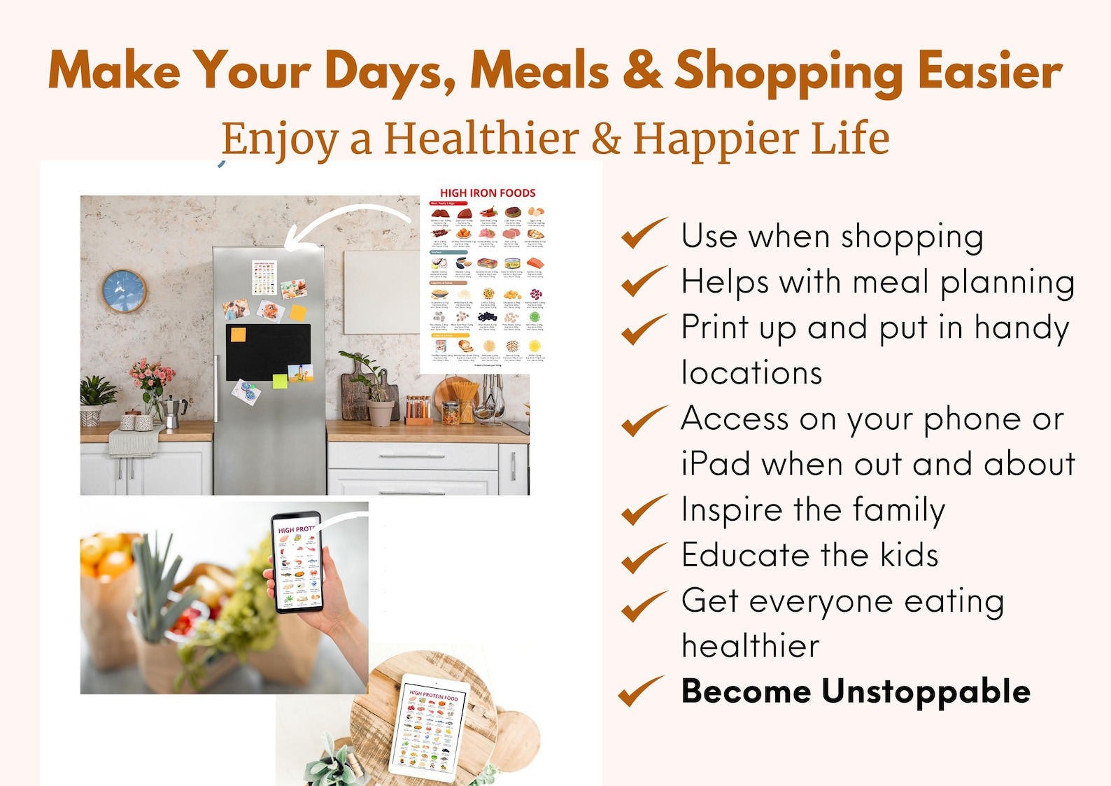 High Iron Food List Iron Rich Food Guide & Checklist Perfect for Anemia ...