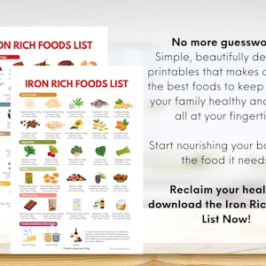 High Iron Food List Iron Rich Food Guide & Checklist Perfect for Anemia ...