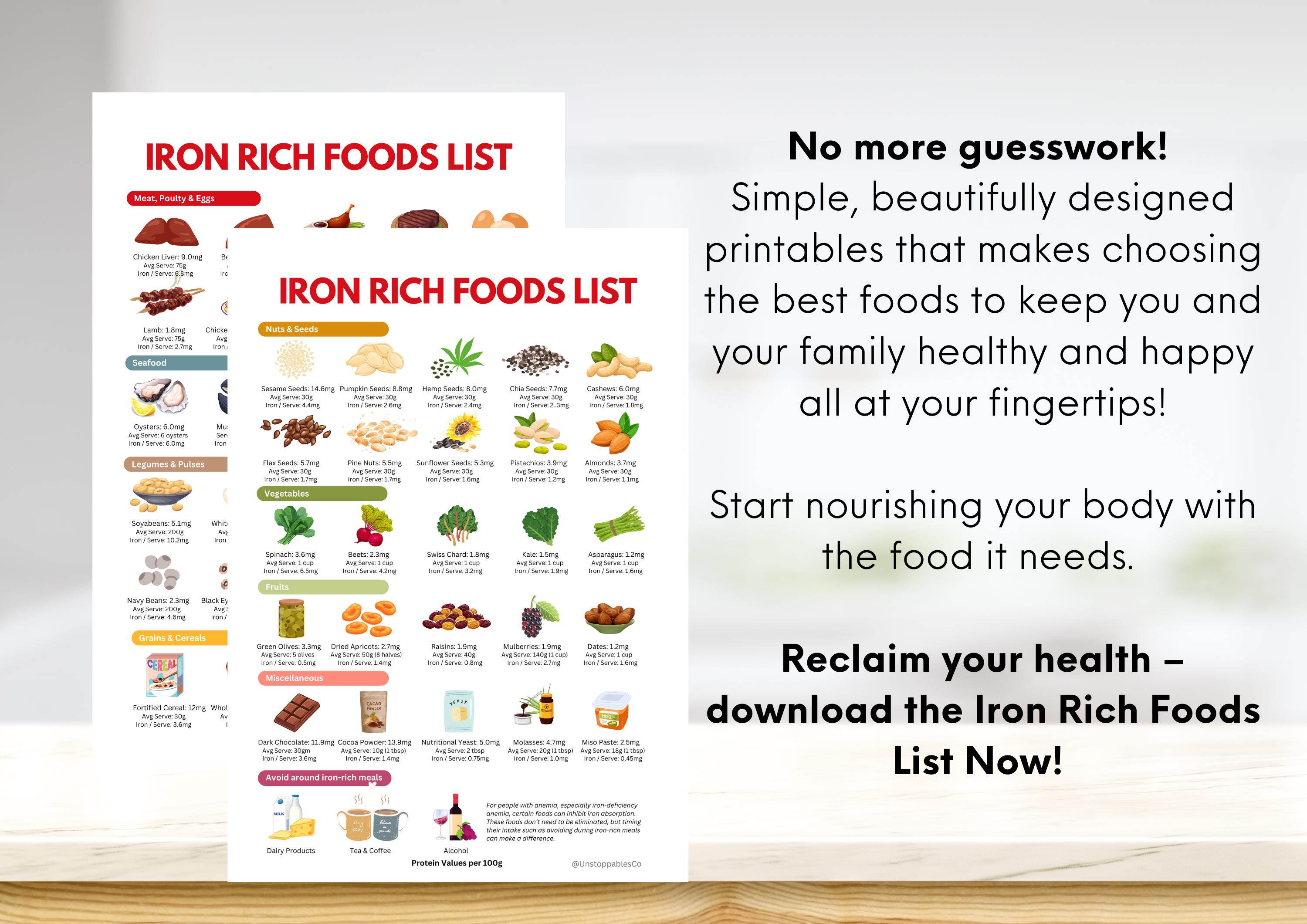 Iron Rich Foods List - Foods High in Iron - Help for Iron Deficiency ...