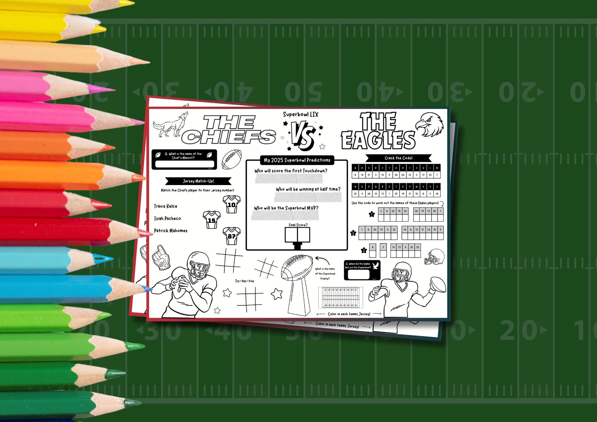 Superbowl 2025 American Football Inspired Printable Activity Placemat ...