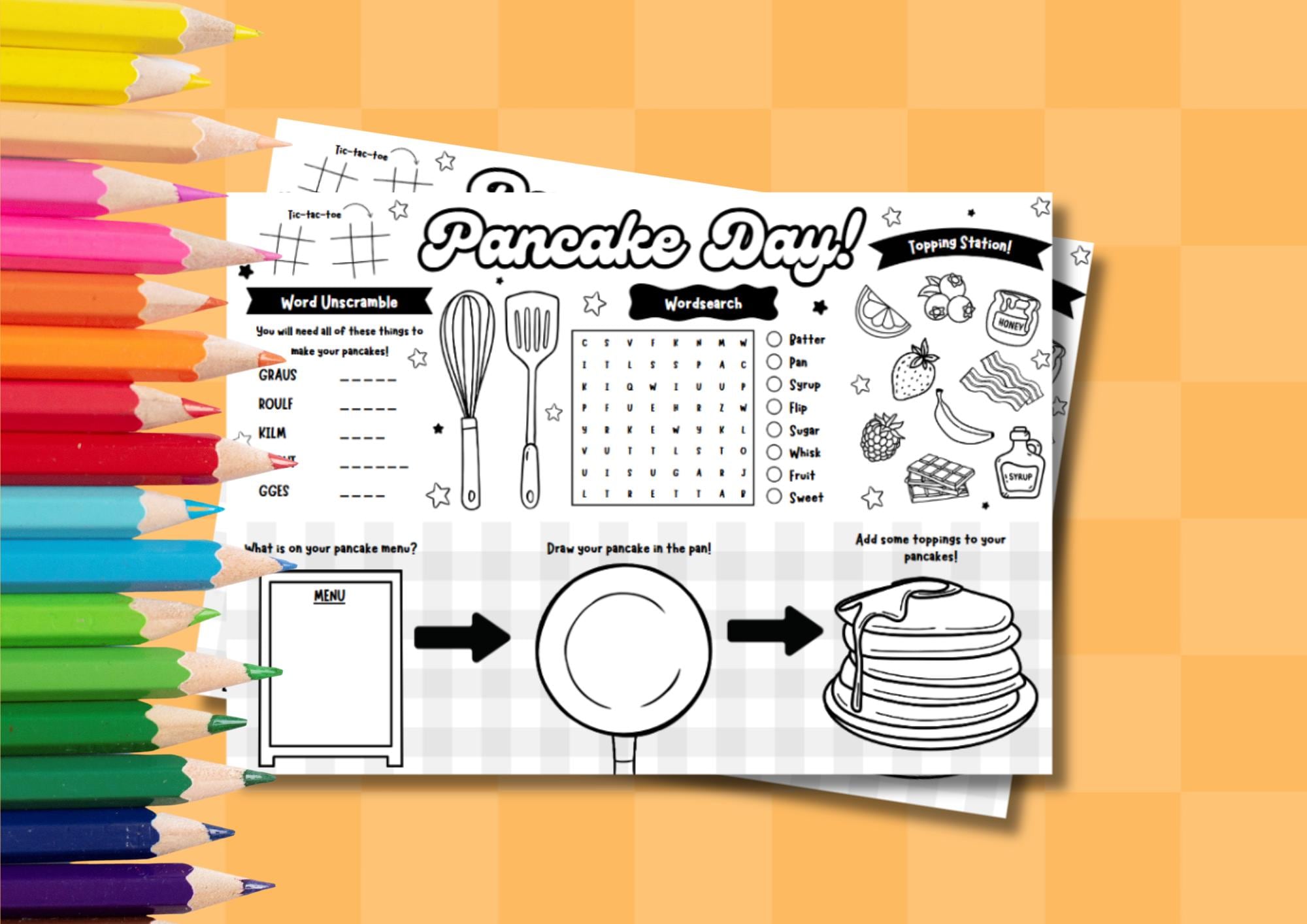 Pancake Day Printable Activity Sheet Placemat, Pancake Day Colouring ...