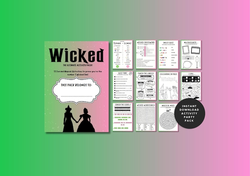 Wicked Film Musical Inspired Printable Activity Sheet | Party Pack ...