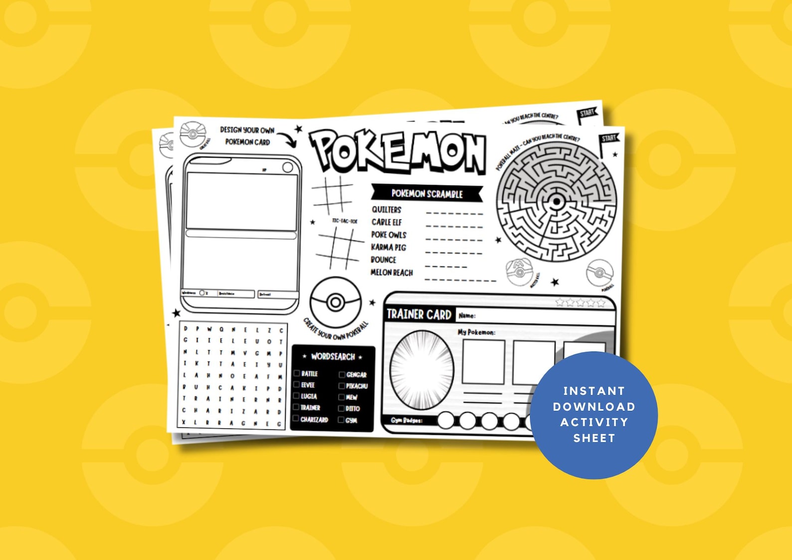 Pokémon Inspired Printable Activity Sheet Placemat, Pokémon Colouring ...