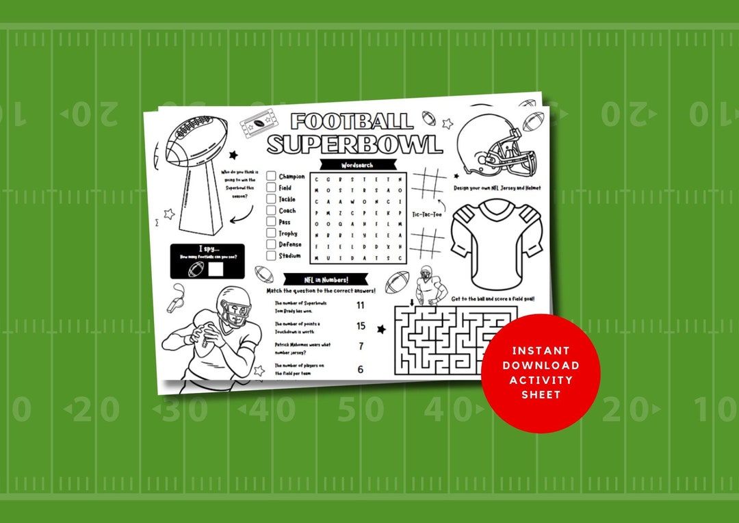 Football Superbowl Inspired Printable Activity Sheet Placemat, American ...