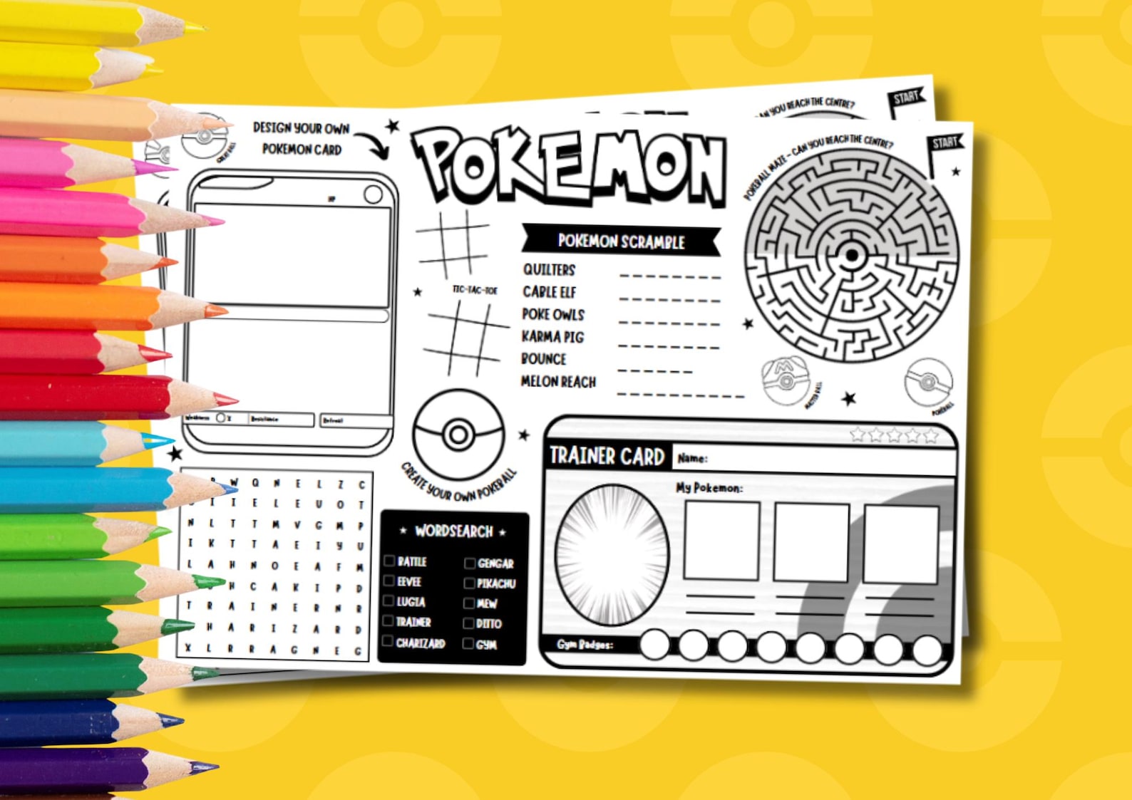 Pokémon Inspired Printable Activity Sheet Placemat, Pokémon Colouring ...