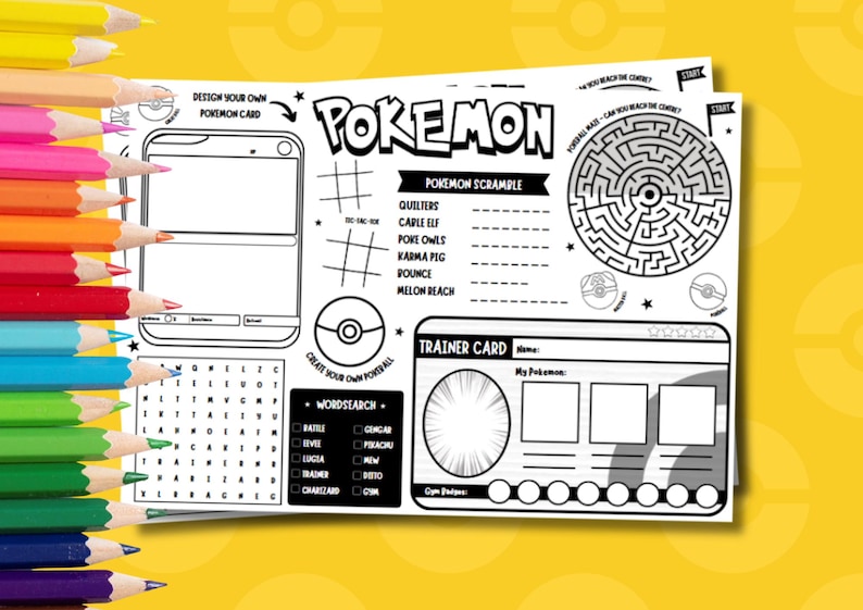 Pokémon Inspired Printable Activity Sheet Placemat, Pokémon Colouring ...