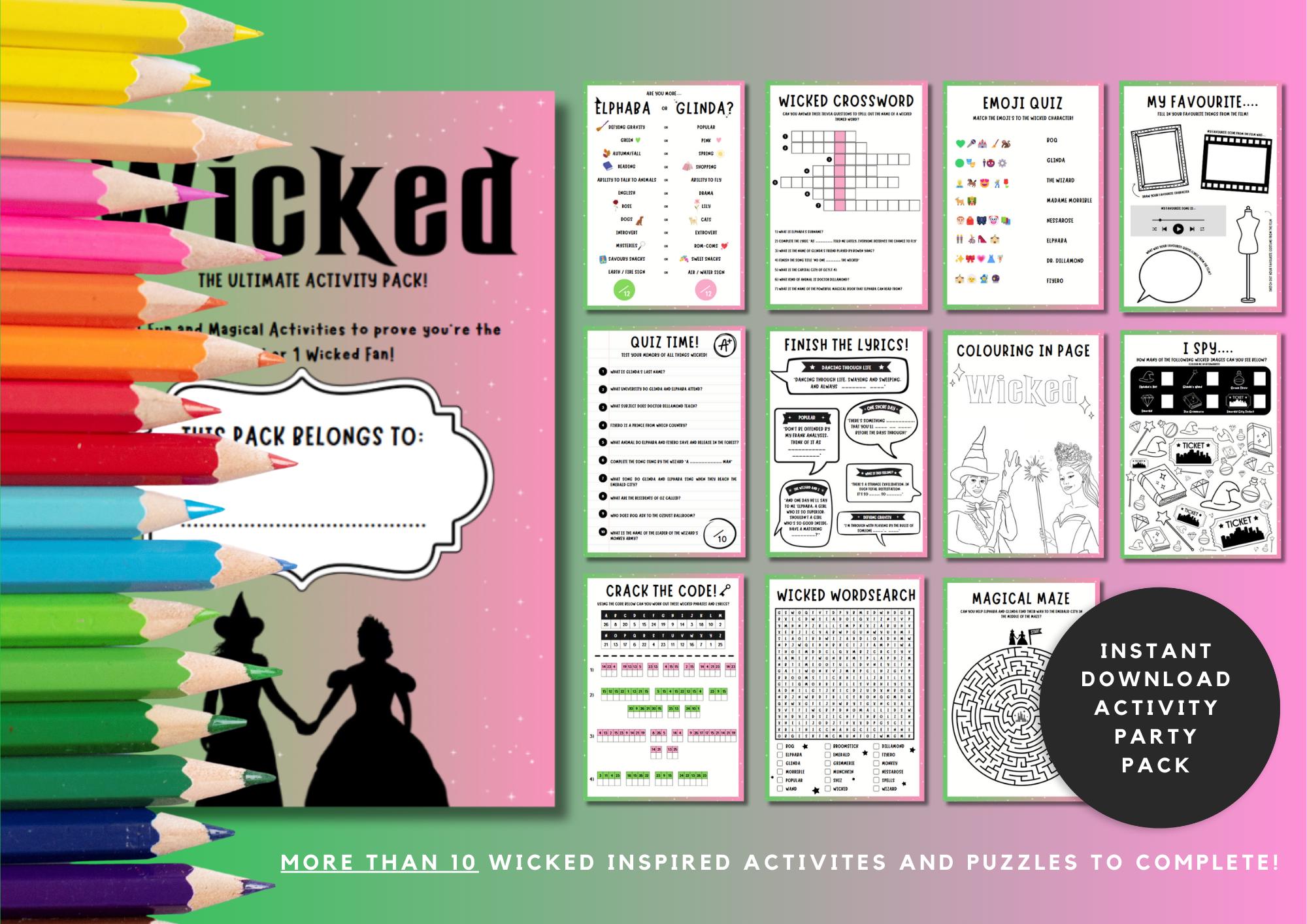 Wicked Film Musical Inspired Printable Activity Sheet | Party Pack ...
