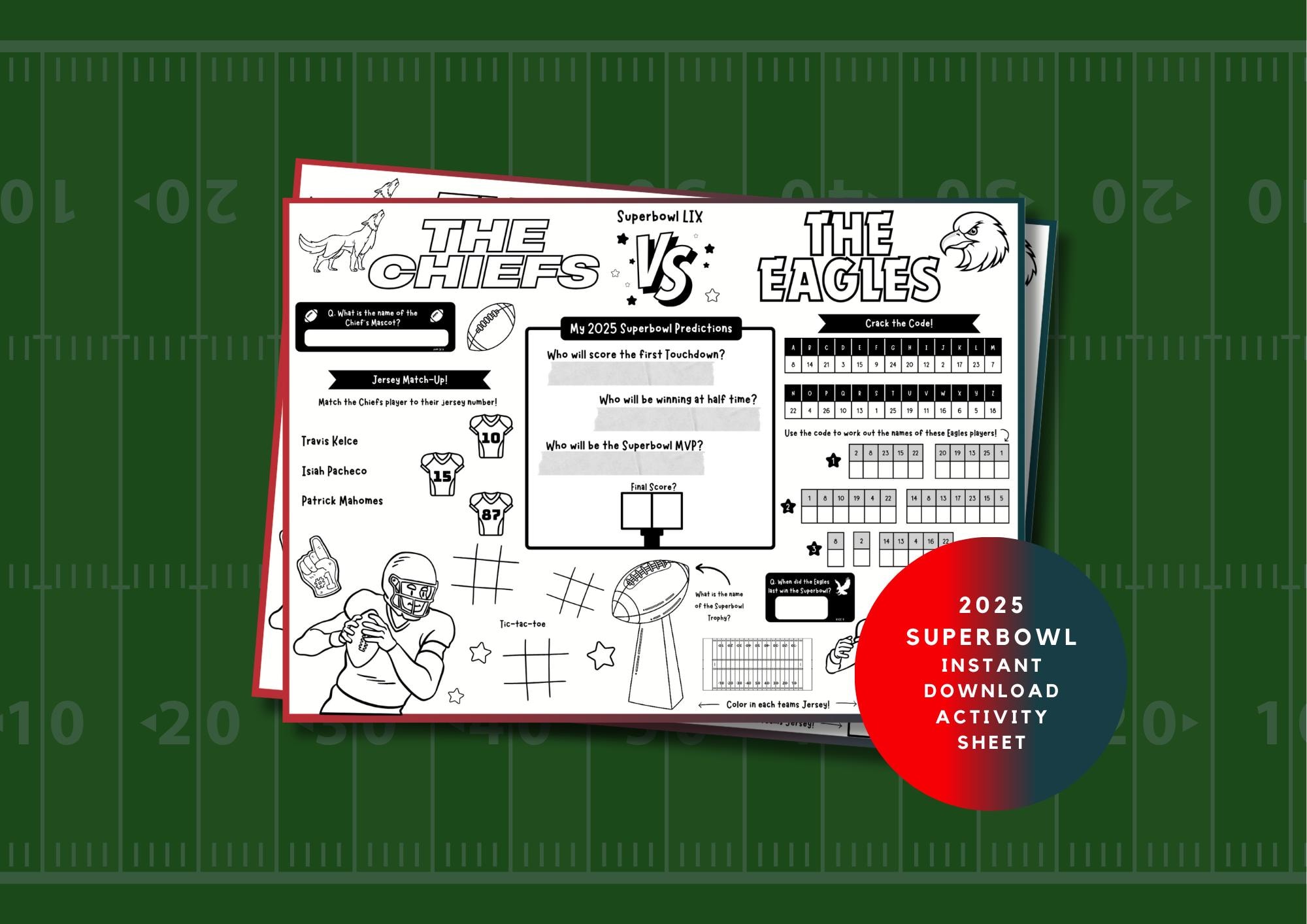 Superbowl 2025 American Football Inspired Printable Activity Placemat ...