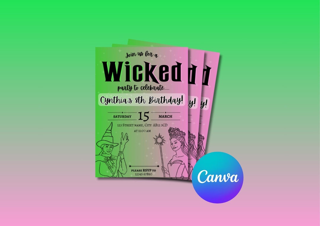 Wicked Inspired Birthday Party Invitation, Wicked Inspired Elphaba ...