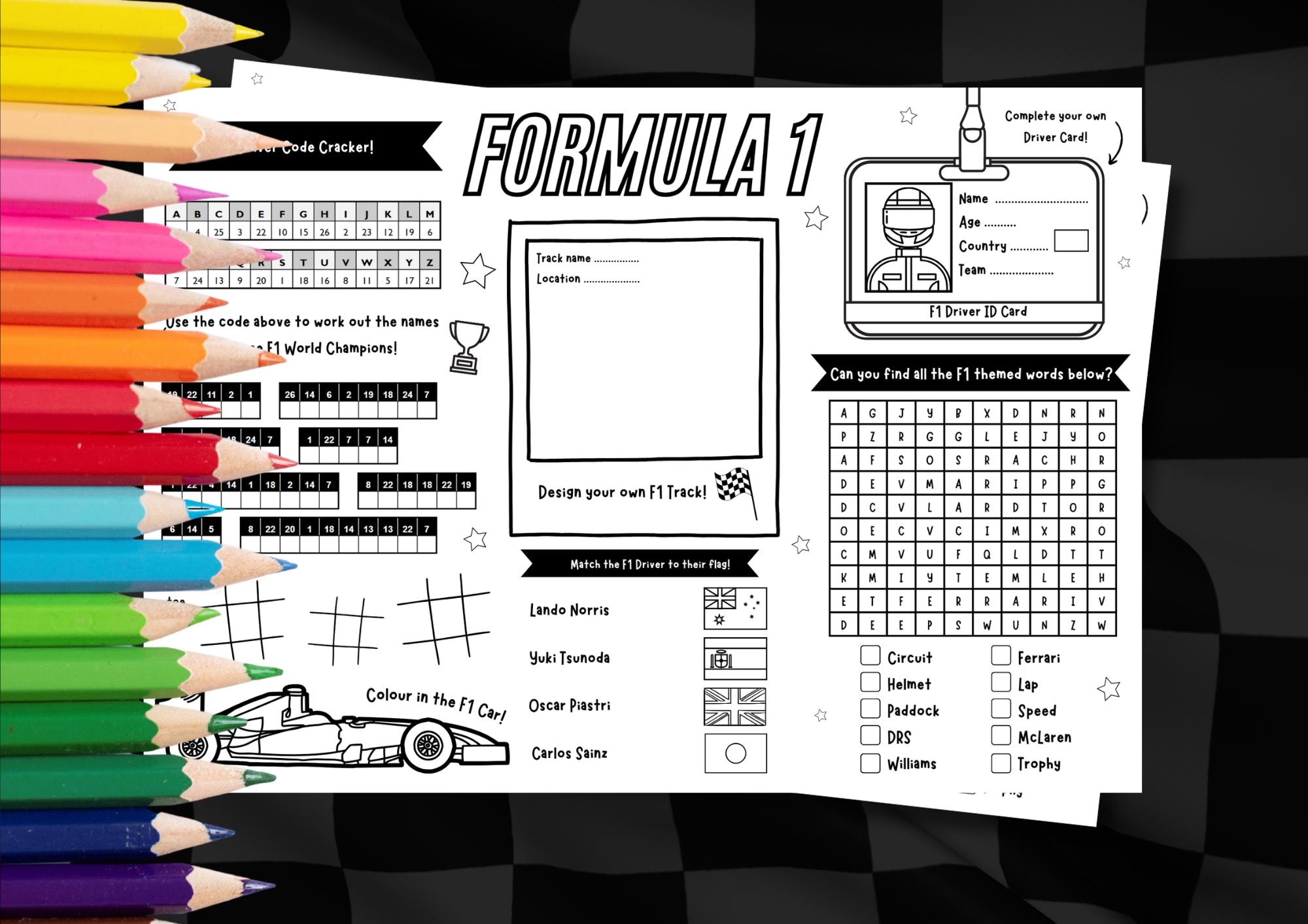 Formula 1 F1 Inspired Printable Activity Sheet Placemat, F1 Formula 1 ...