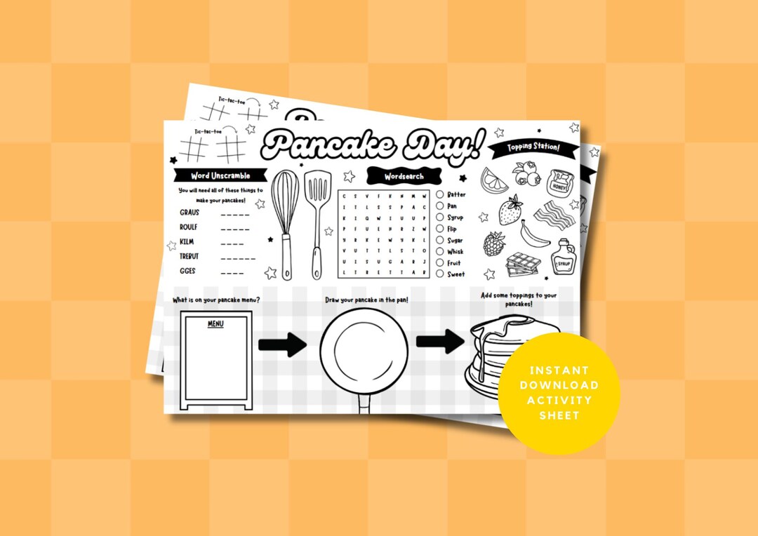 Pancake Day Printable Activity Sheet Placemat, Pancake Day Colouring ...