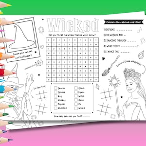 Wicked Film Musical Inspired Printable Activity Sheet Placemat, Wicked ...