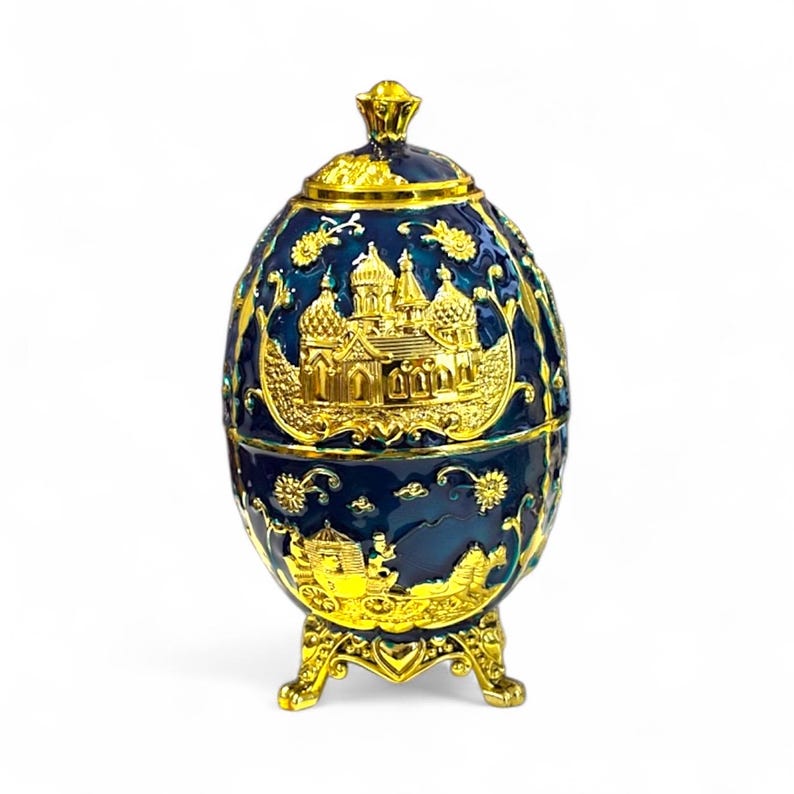 Vintage Style Faberge Egg, Tootgpick Holder, Blue and Gold Decorative ...