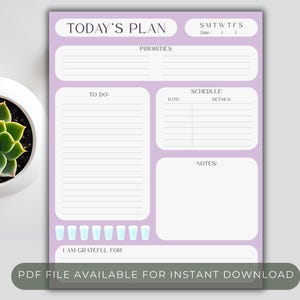 Purple Printable Daily Planner, Today's to Do List, Priorities ...