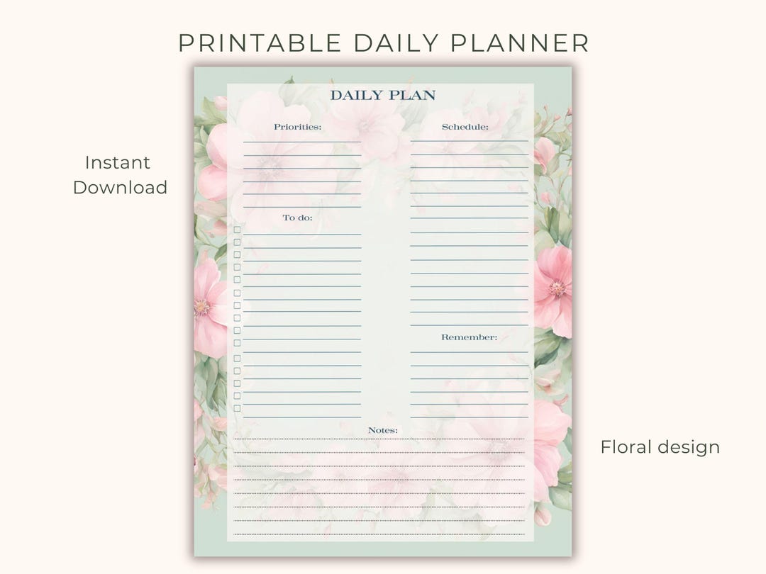 Floral Daily Planner, Printable to Do List, Priorities, Schedule, PDF ...
