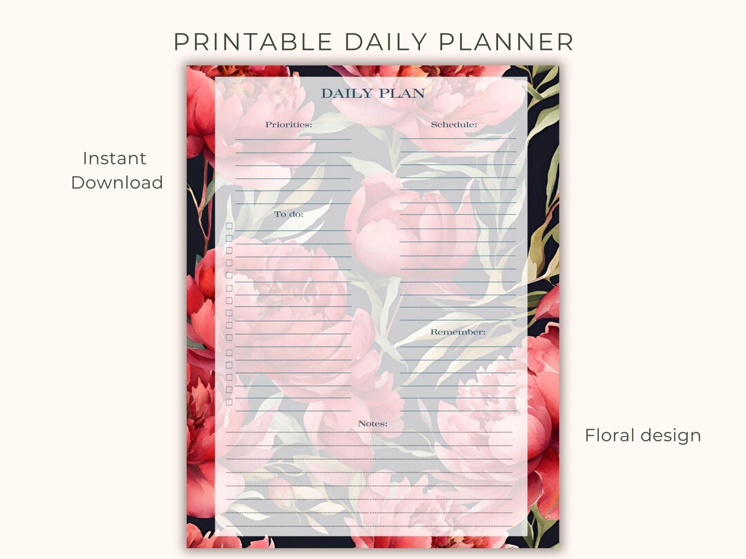 Floral Daily Planner, Printable to Do List, Priorities, Schedule, PDF US Letter Digital Download ...
