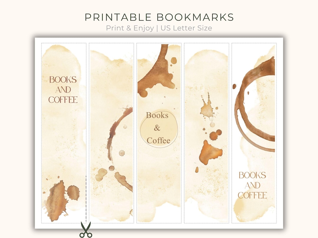Books & Coffee Printable Bookmarks | 5 Designs in 1 PDF Digital ...