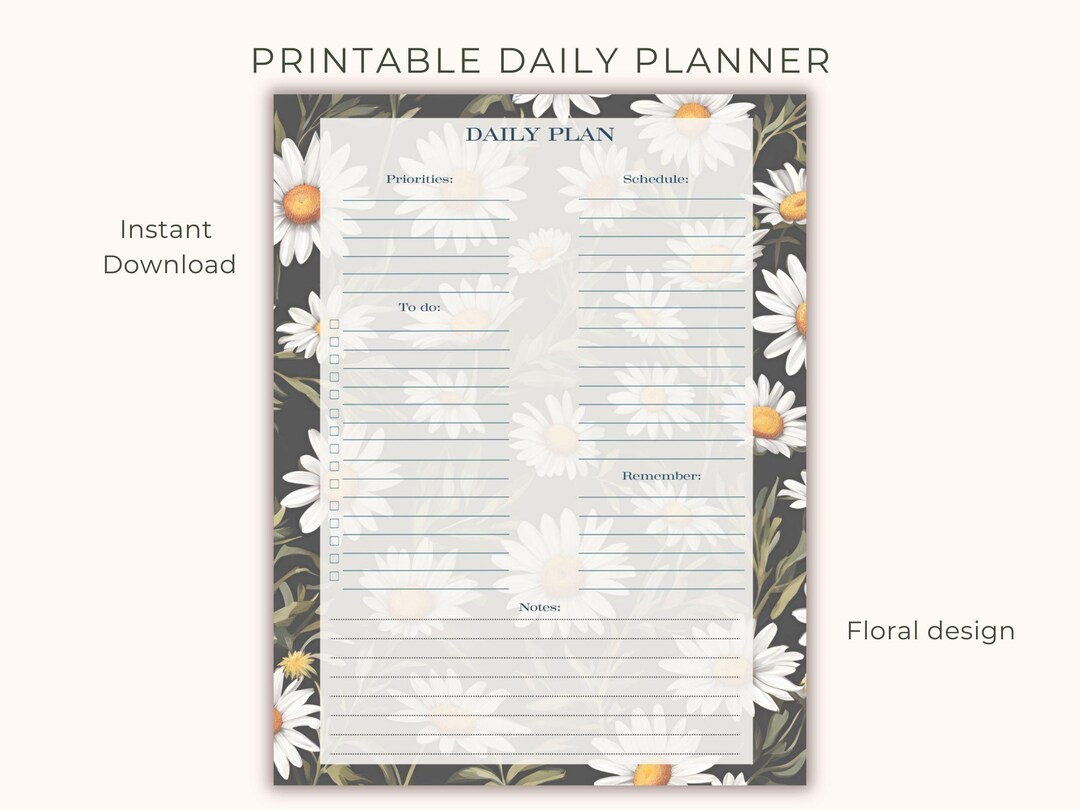 Floral Daily Planner, Printable to Do List, Priorities, Schedule, PDF US Letter Digital Download ...