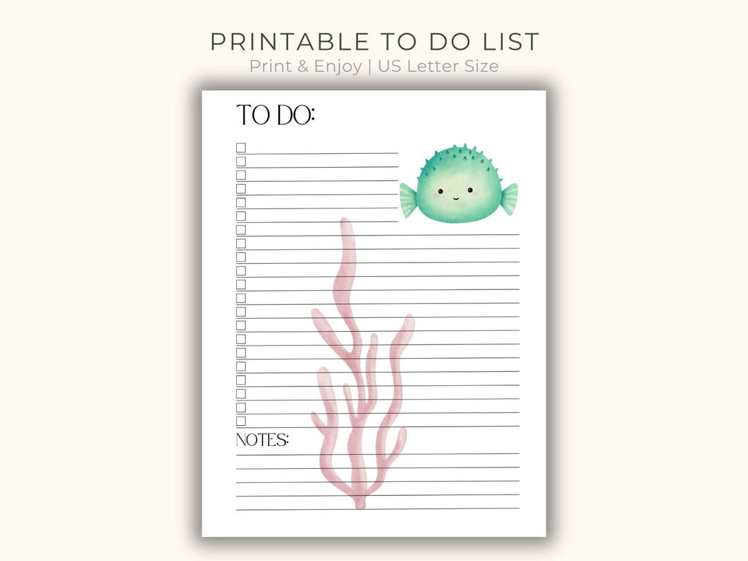 Marine to Do List Printable PDF With Sea Creatures Marine Themed to Do ...