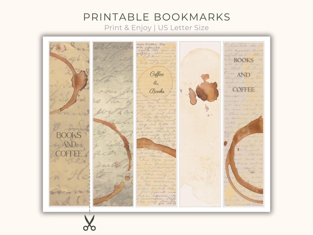 Books & Coffee Printable Bookmarks | 5 Designs in 1 PDF Digital ...
