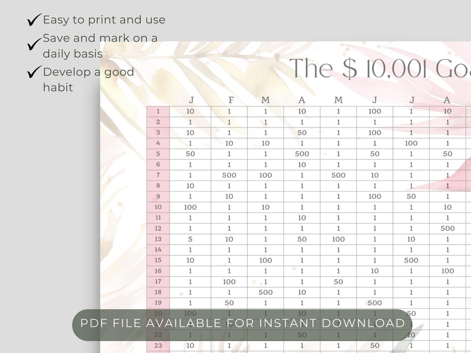 Printable Savings Challenge 10,001 in One Year Money Saving PDF, US ...