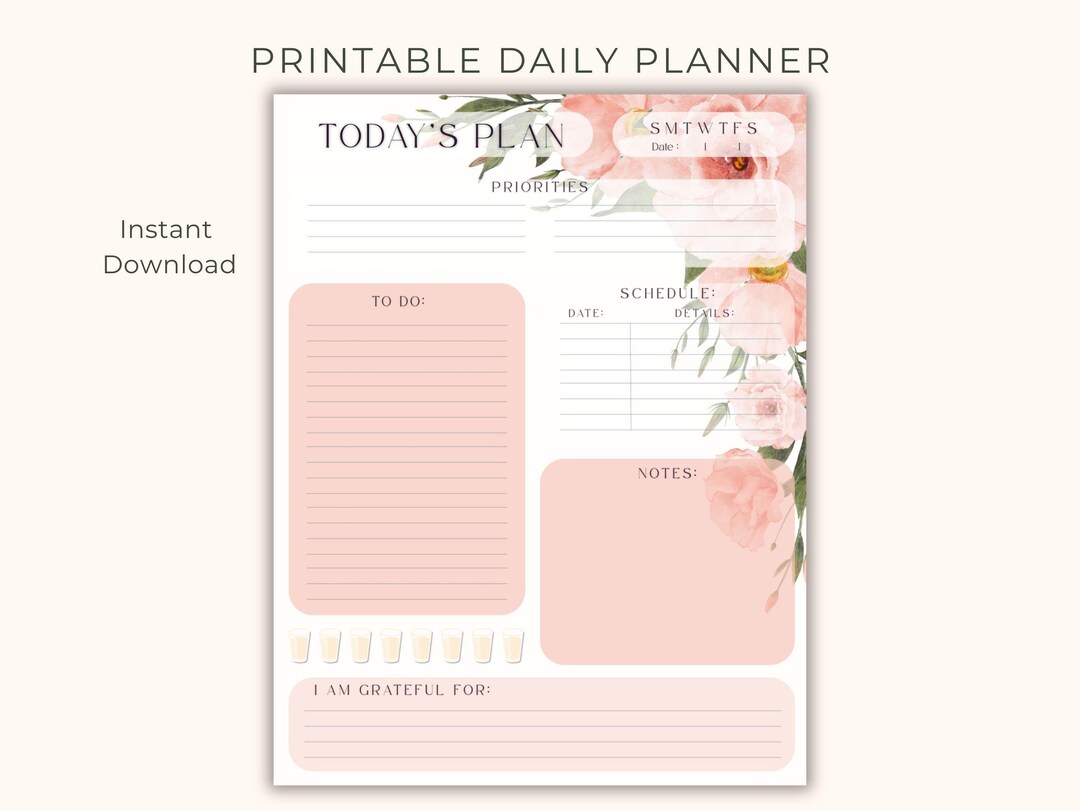 Floral Printable Daily Planner, Today's to Do List, Priorities ...