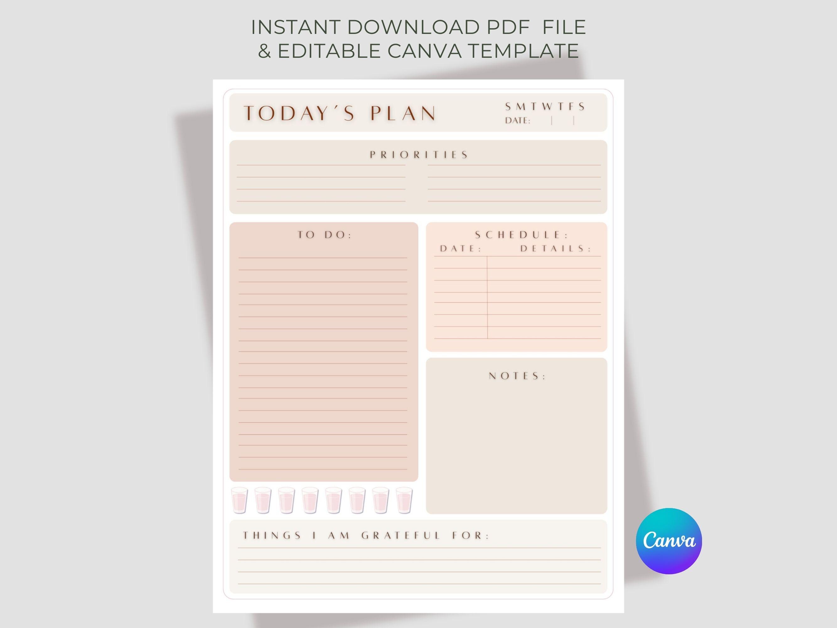 EDITABLE Daily Planner, Printable & Editable Canva Template, PDF US ...