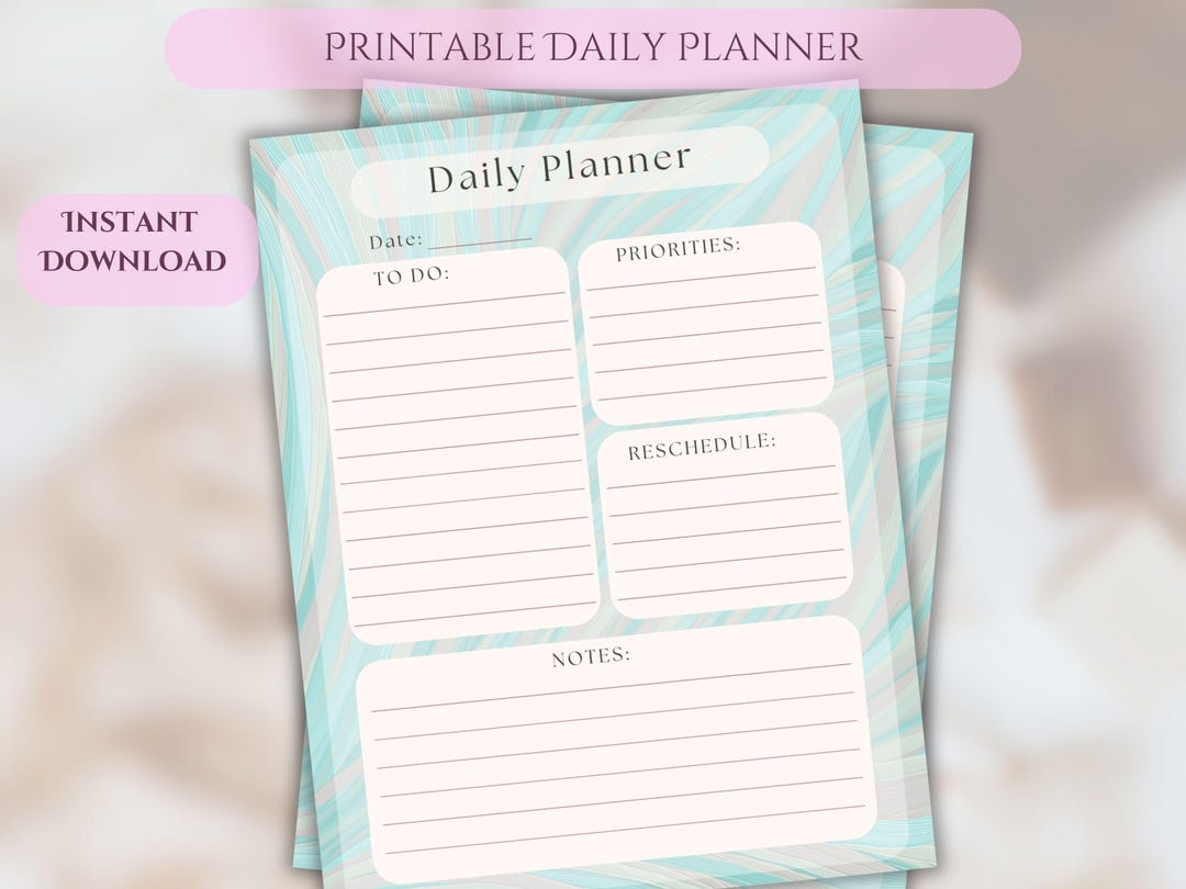 Printable Daily Planner PDF | US Letter and A4 | Light Pastel Blue ...