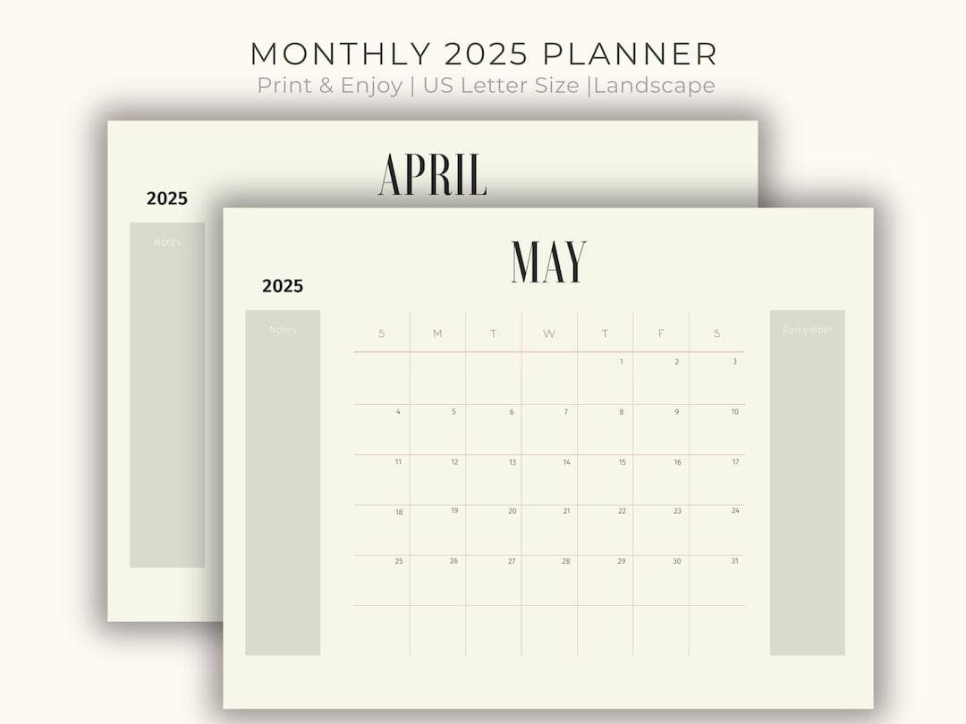 Printable Calendar 2025, Monthly Planner, 12 Pages PDF US Letter ...