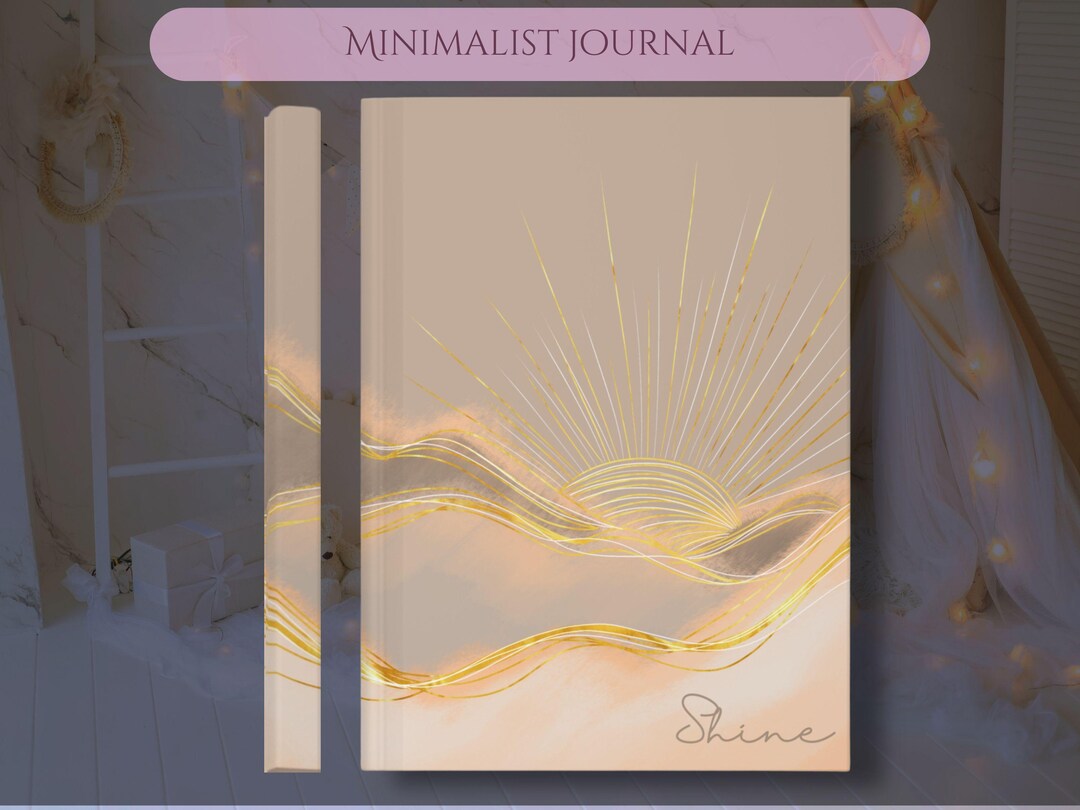 Gold Sand Minimalist Journal, Fine Lines Beige Shine Hardcover Notebook ...