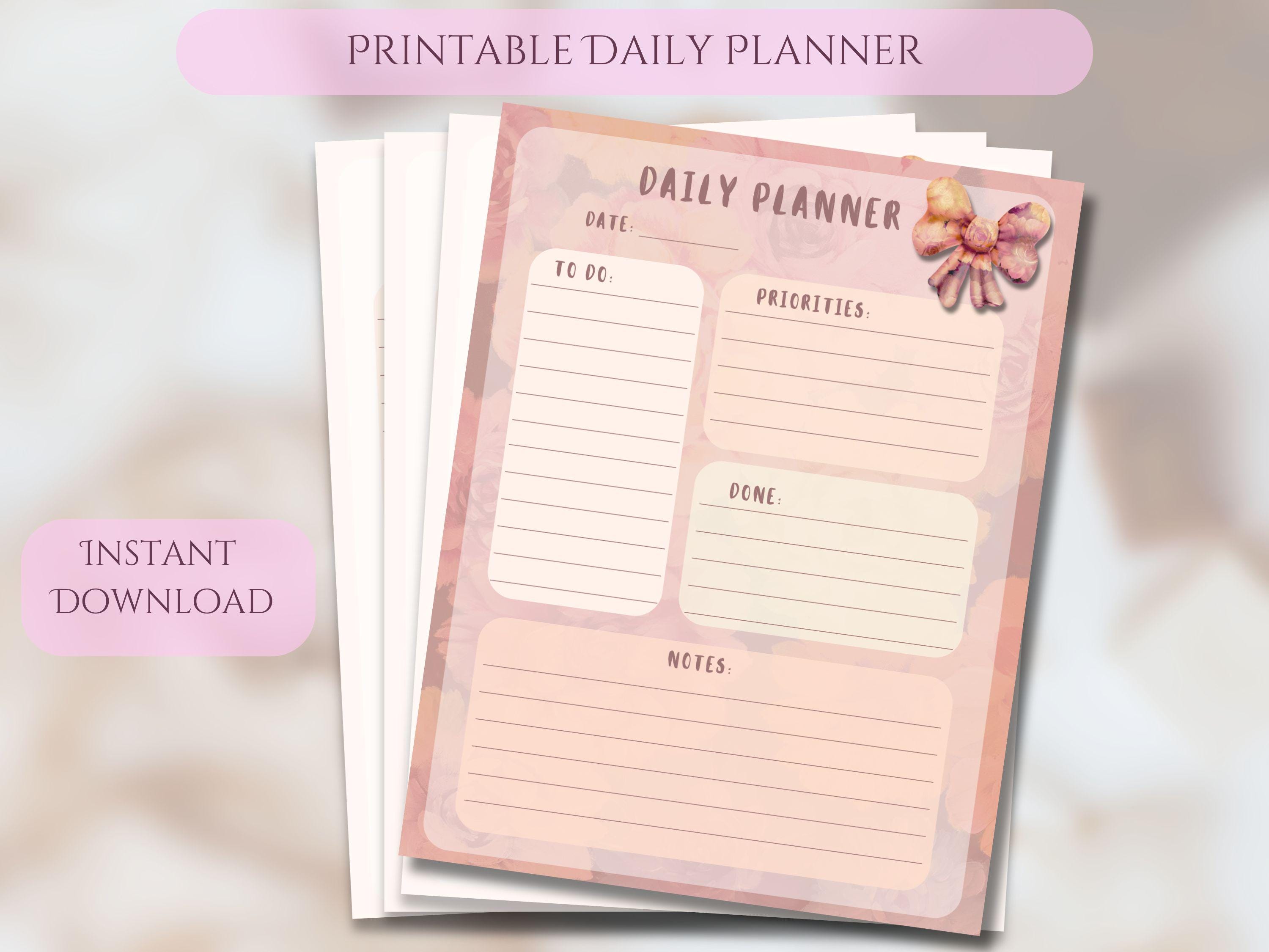 Printable Daily Planner PDF | US Letter and A4 | Light Pink & Yellow ...