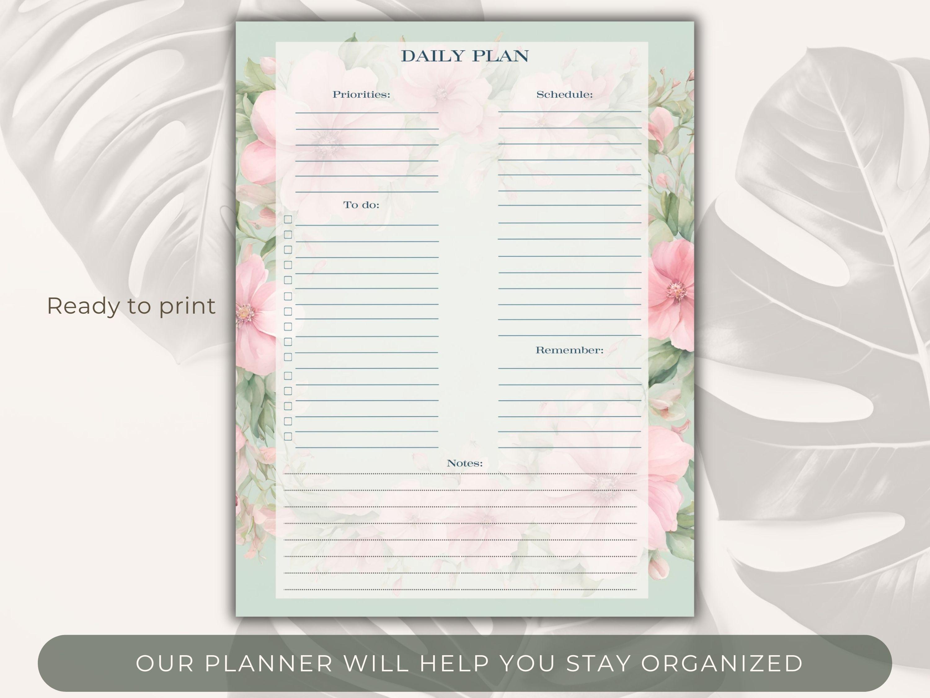 Floral Daily Planner, Printable to Do List, Priorities, Schedule, PDF ...