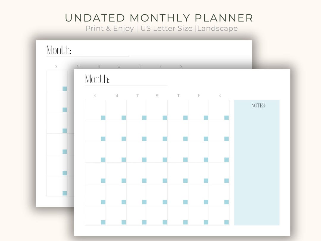 Printable Monthly Planner, Undated Minimalist PDF US Letter Digital ...