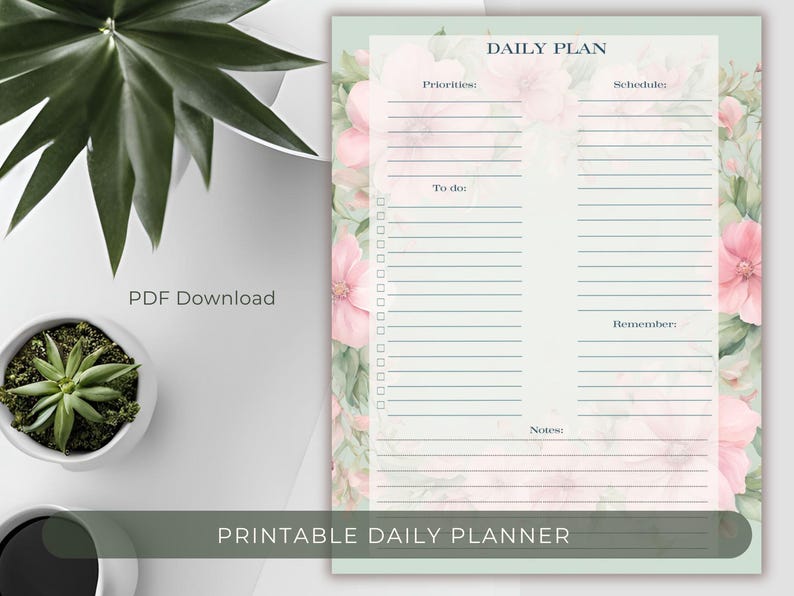 Floral Daily Planner, Printable to Do List, Priorities, Schedule, PDF ...
