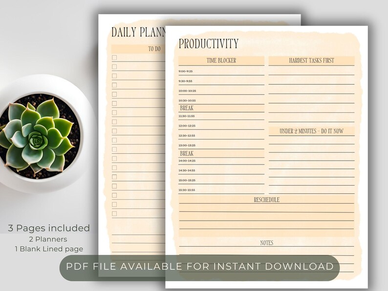 Printable Daily Planner & Task Organizer 3 Pages Pack PDF | US Letter ...