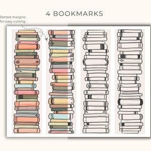 Book Reading Tracker Colorable Printable Bookmarks | 4 Designs - 1 PDF ...
