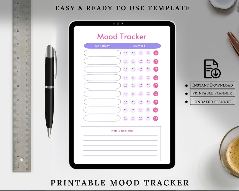 Mood Tracker Printable Self Care Tracker Digital Yearly, Monthly ...