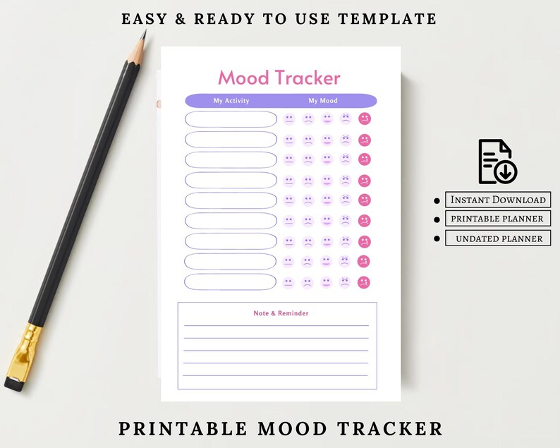 Mood Tracker Printable Self Care Tracker Digital Yearly, Monthly ...