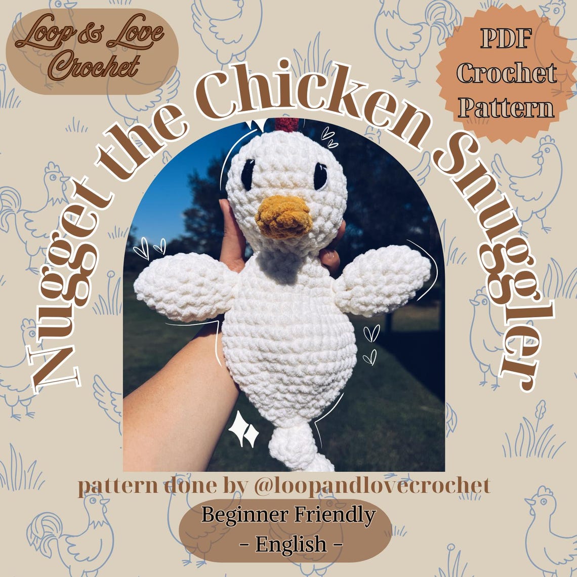 Nugget the Chicken Snuggler Crochet Pattern | PDF Crochet Pattern | Low ...