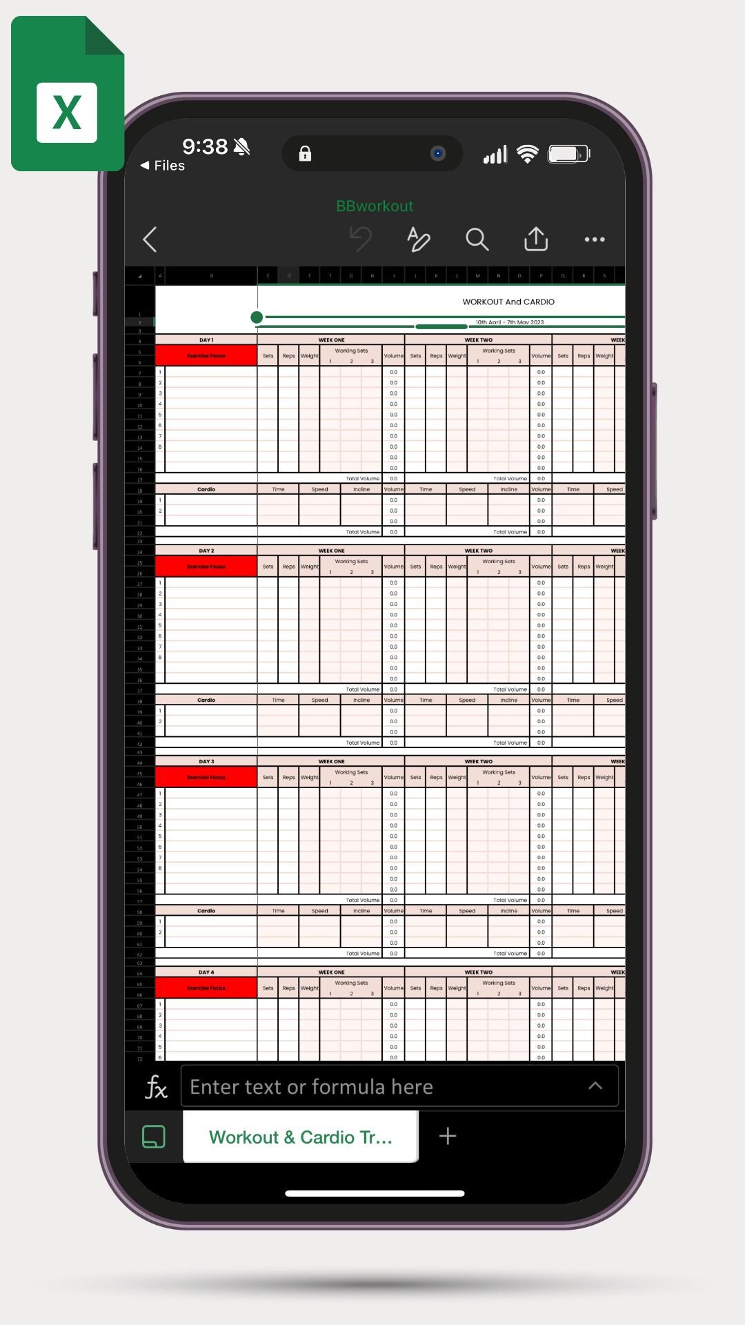 4 Week Workout & Cardio Program Tracker Spreadsheet for Google Sheets ...