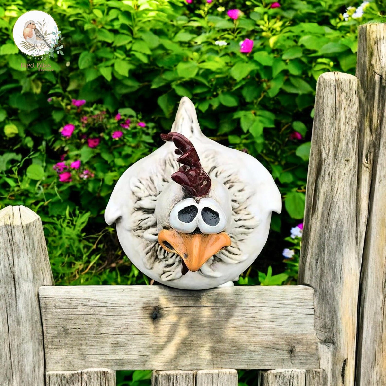 Funny Resin Chicken Fence Statue, Whimsical Garden Decor - Etsy